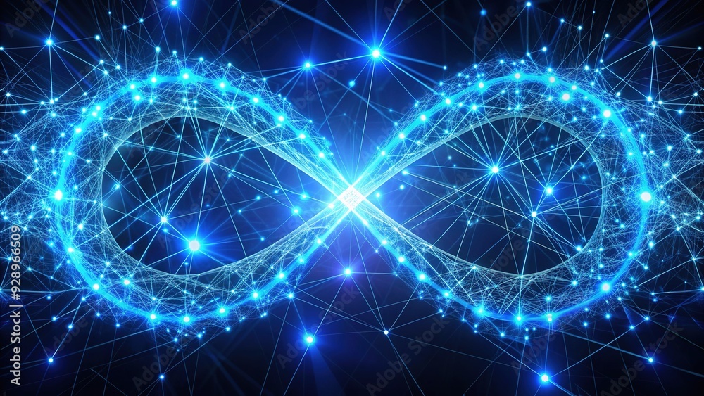 Infinite loop of interconnected glowing blue nodes and pathways forming ...