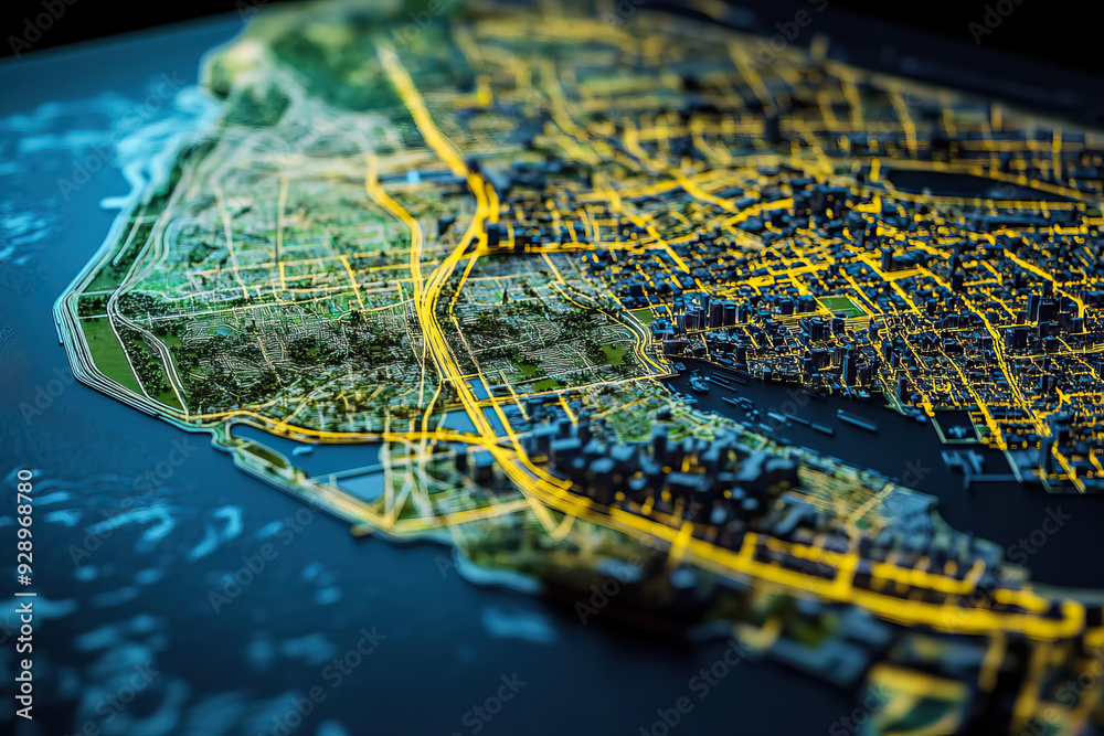 Technical aerial visual, 3D LiDAR GIS aerial map satellite scan model ...