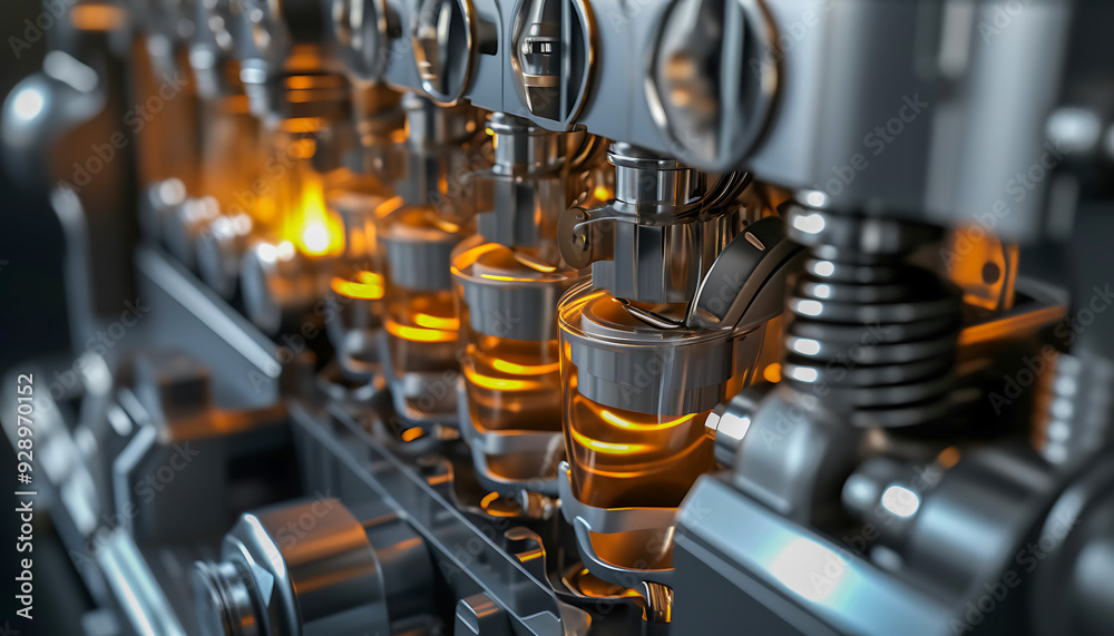 A cross-section of a hybrid engine, combining electric components with ...