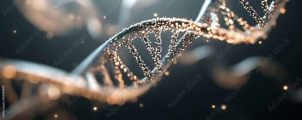 Close-up view of a glowing DNA ,scientists study the genetic strand and ...