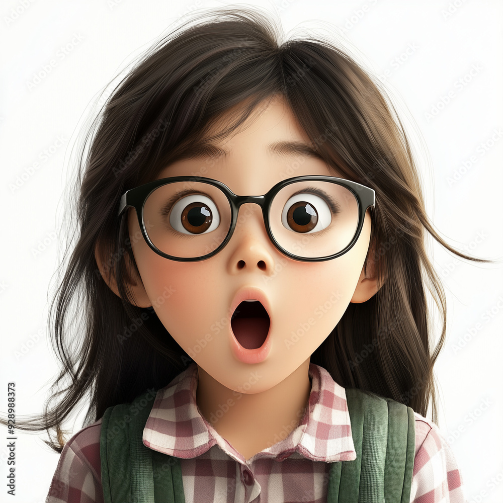 portrait of a kid with surprised face expression; white background ...