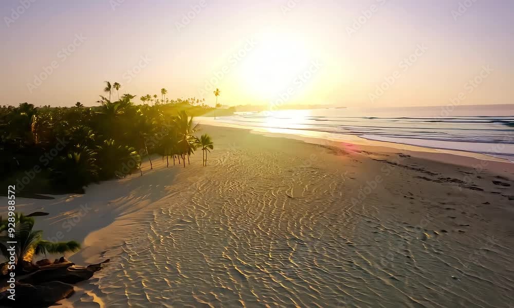 Golden Hour on the Beach: A breathtaking sunrise casts a warm glow over ...