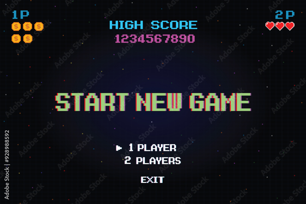 START NEW GAME play .pixel art .8 bit game. retro game. for game assets ...