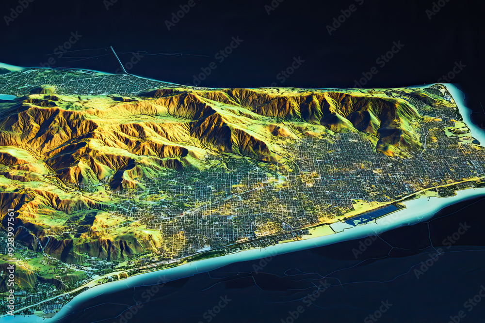 Technical aerial visual, 3D LiDAR GIS aerial map satellite scan model ...