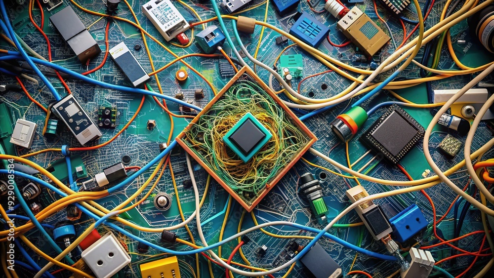 Microcontrollers, circuit boards, and wires tangled together ...