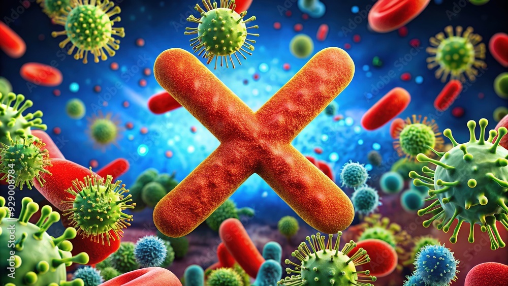 Microscopic illustration of colorful germs and bacteria swirling around ...