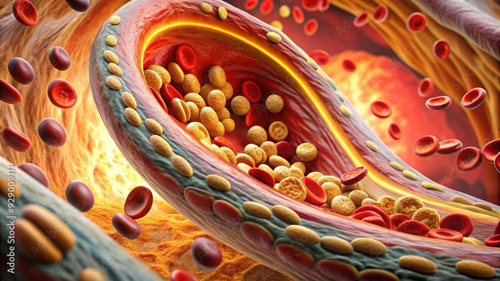 Microscopic image of atherosclerosis, showing plaque buildup and ...