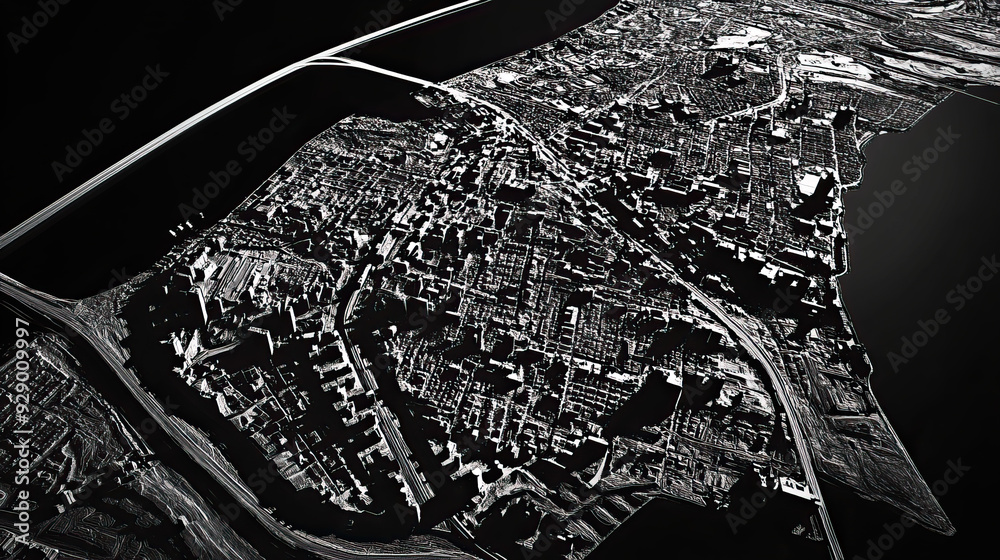 Technical aerial visual, 3D LiDAR GIS aerial map satellite scan model ...