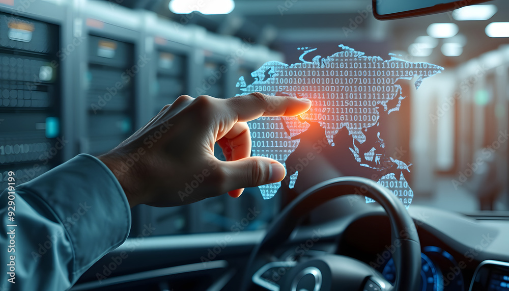 touch binary code interface digitalNetwork and internet communication ...