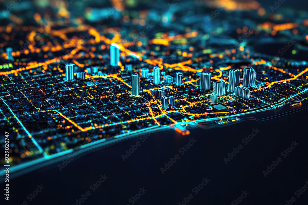 Technical aerial visual, 3D LiDAR GIS aerial map satellite scan model ...