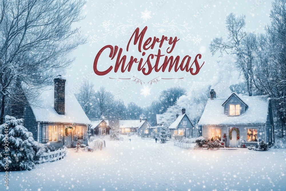 Snowy Village Scene Collage: Photos of a quaint village covered in snow ...