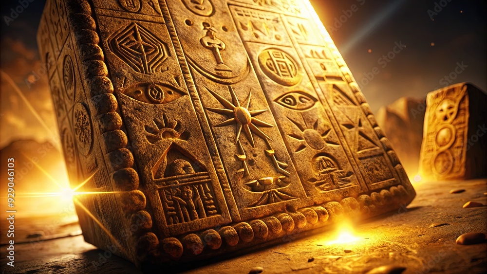 Mysterious ancient stone tablet etched with cryptic hieroglyphics ...
