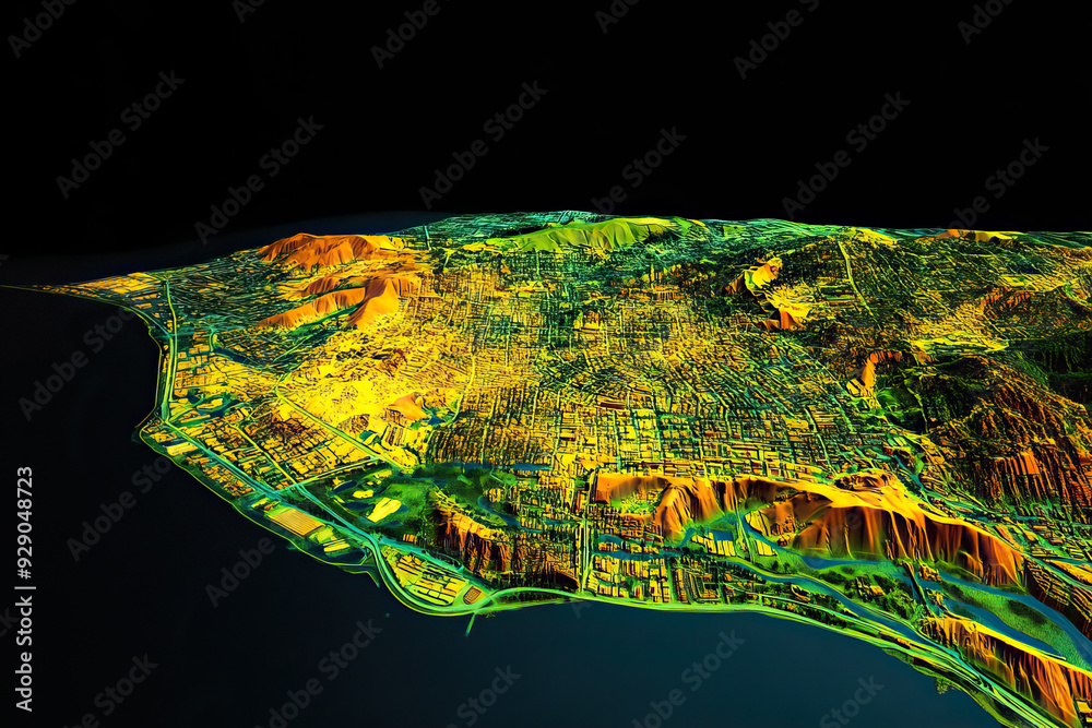 Technical aerial visual, 3D LiDAR GIS aerial map satellite scan model ...