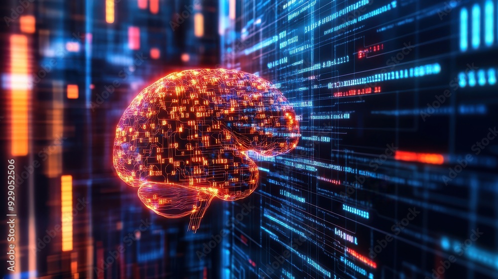 An Abstract background representation of AI as a glowing futuristic ...