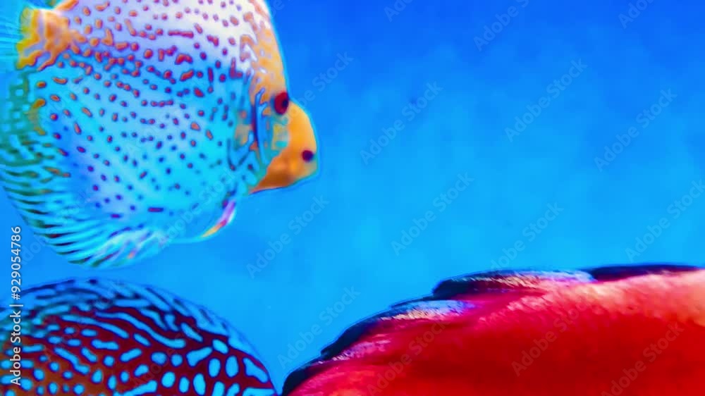 4K This clip features brightly colored discus fish swimming in an ...