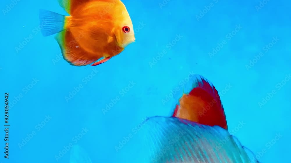4K This clip features brightly colored discus fish swimming in an ...