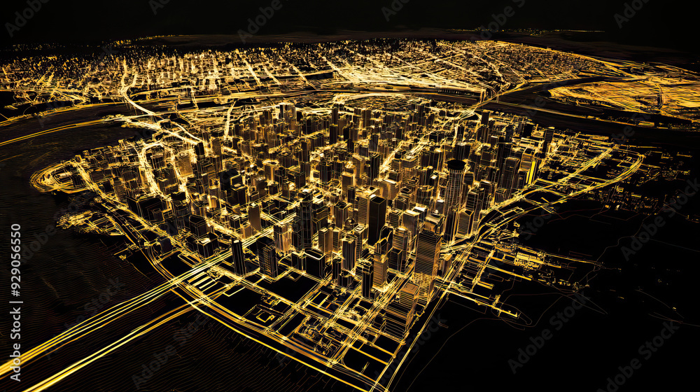 Technical aerial visual, 3D LiDAR GIS aerial map satellite scan model ...