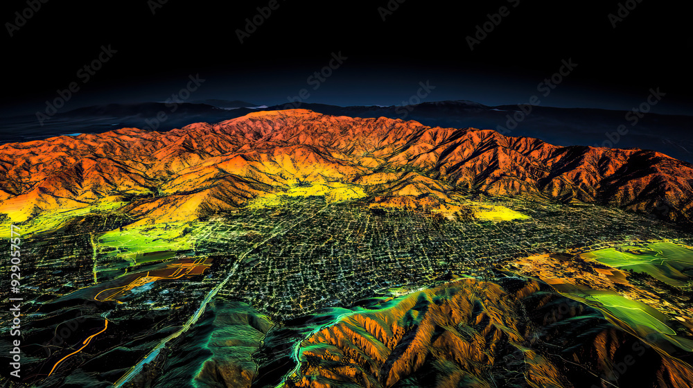Technical aerial visual, 3D LiDAR GIS aerial map satellite scan model ...