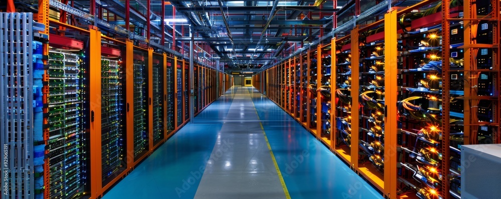 Communication and Telecommunications Industry: Shows a data center with ...