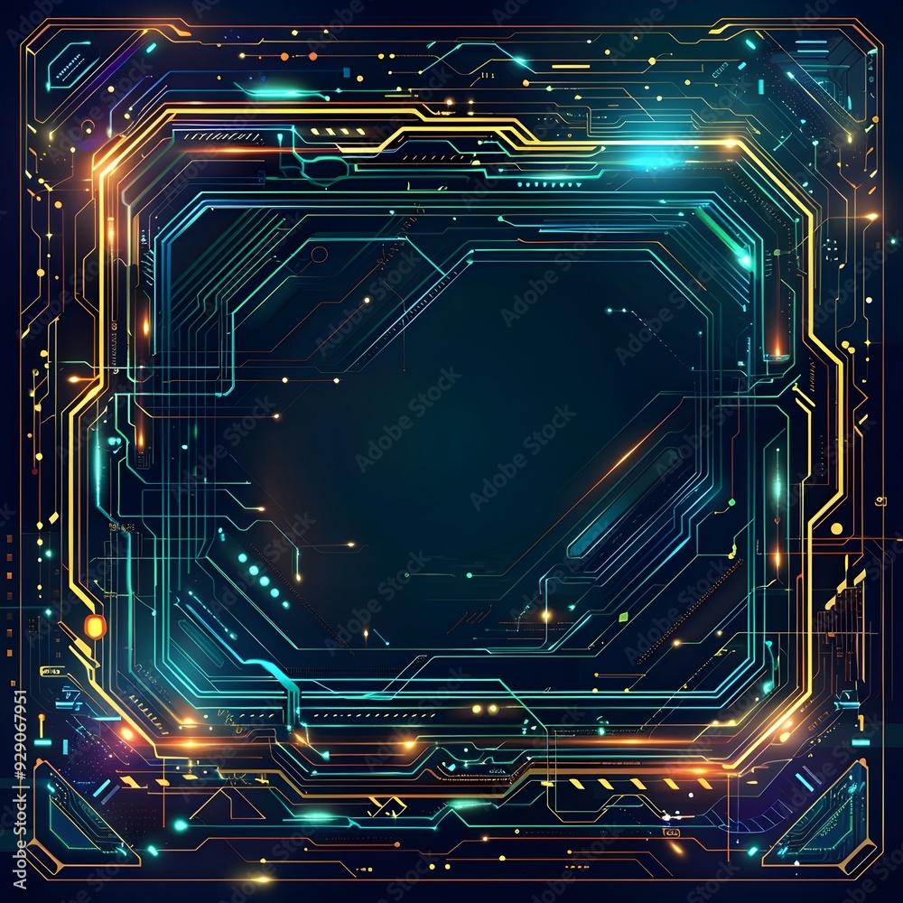 Futuristic Tech Frame with Glowing Digital Circuit Patterns for ...