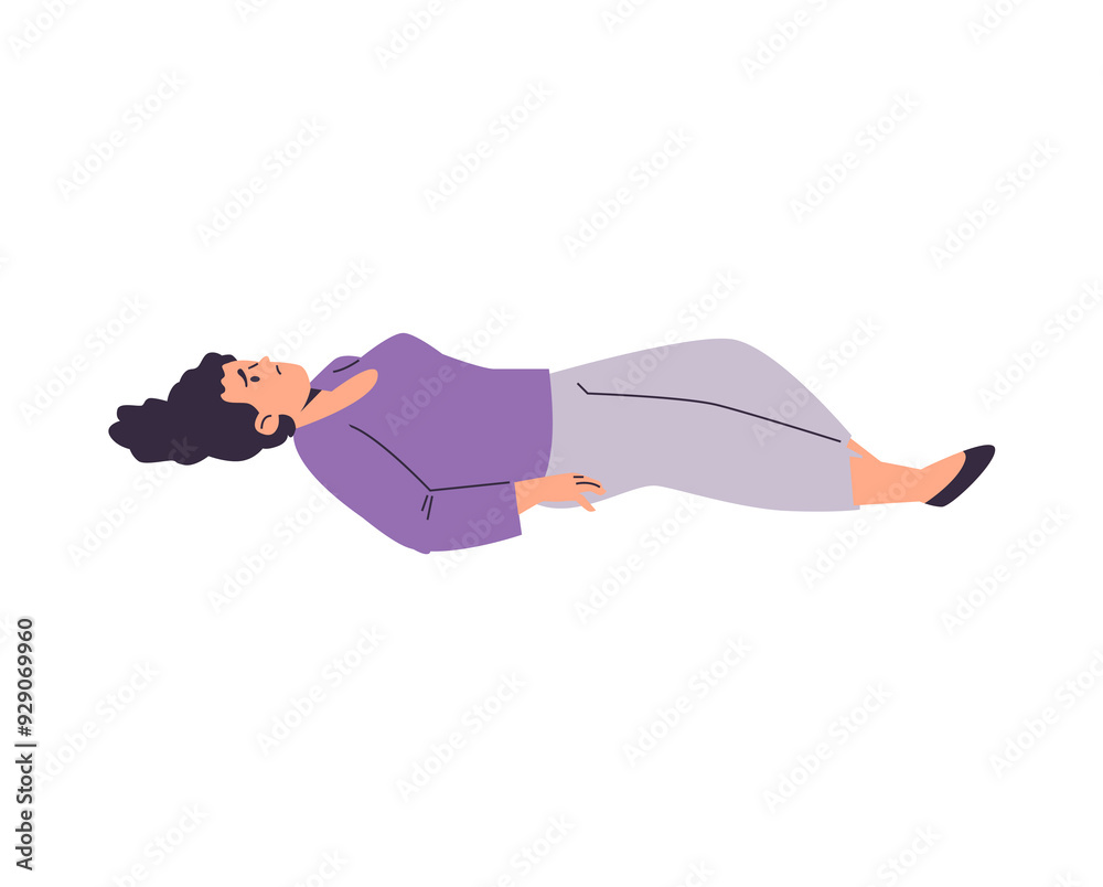 Woman laying on the floor and shaking by epilepsy seizure symptom ...