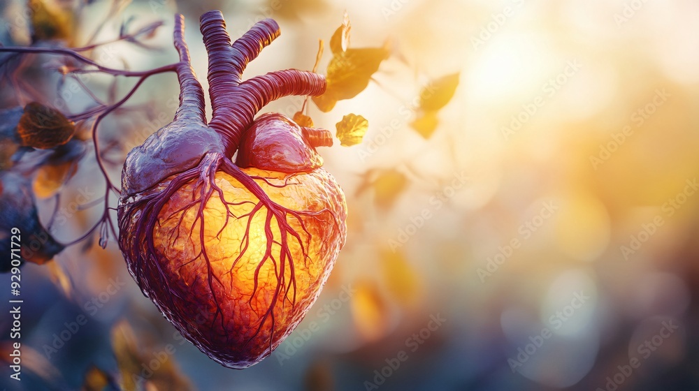 Detailed Illustration of Heart Anatomy Showing Arteries and Veins in ...