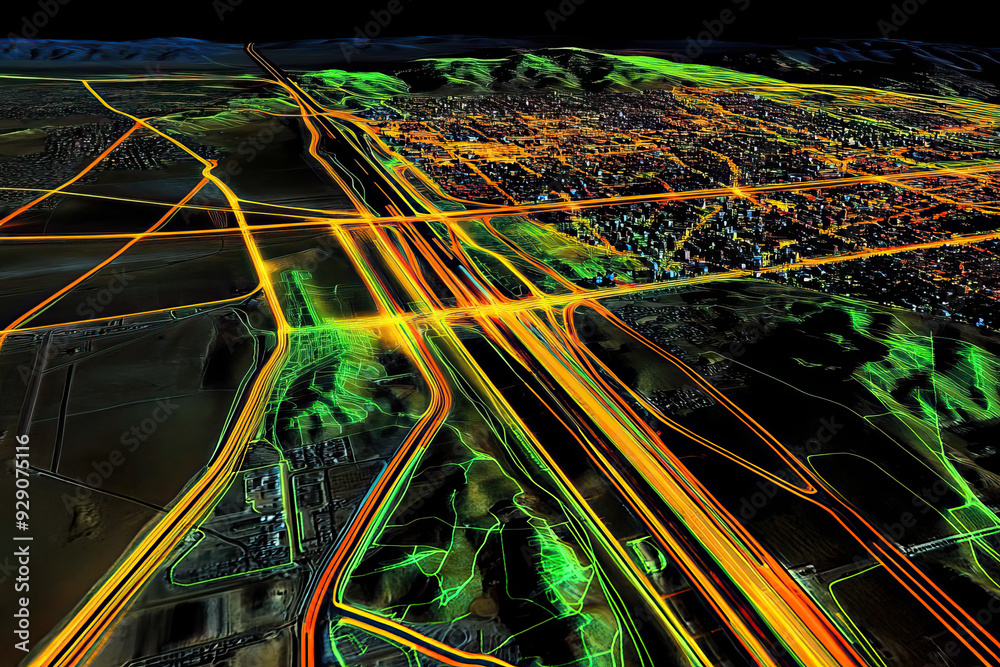Technical aerial visual, 3D LiDAR GIS aerial map satellite scan model ...