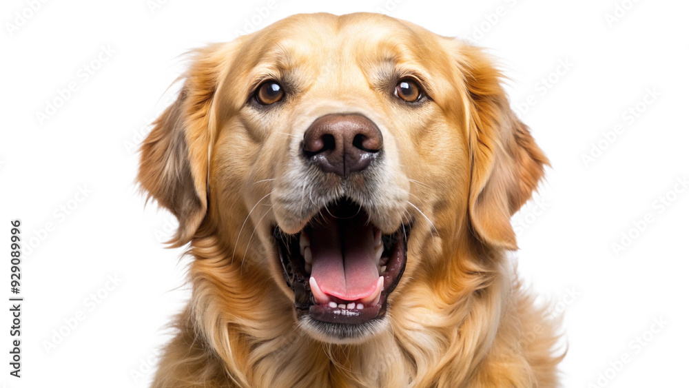 Whining golden retriever mouth open transparent background png Stock ...