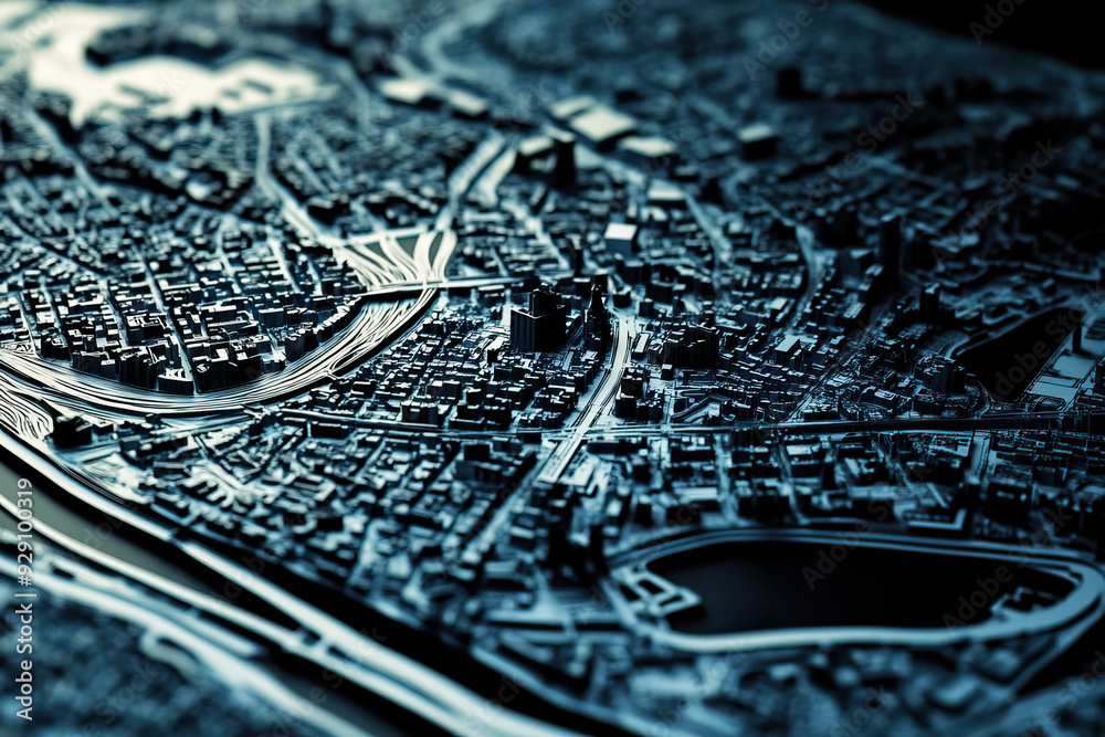 Technical aerial visual, 3D LiDAR GIS aerial map satellite scan model ...