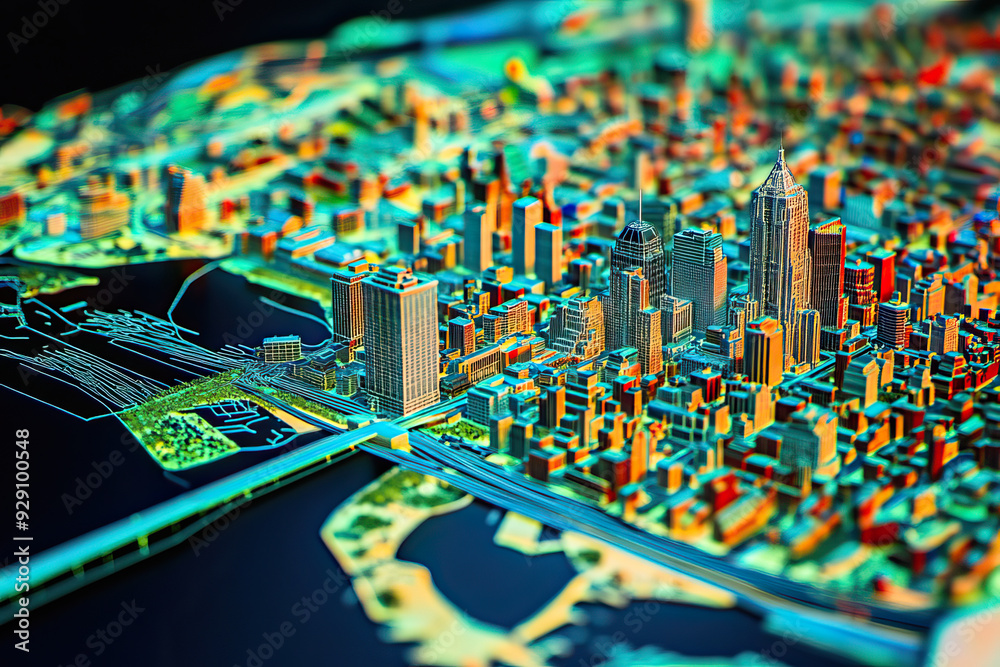 Technical aerial visual, 3D LiDAR GIS aerial map satellite scan model ...