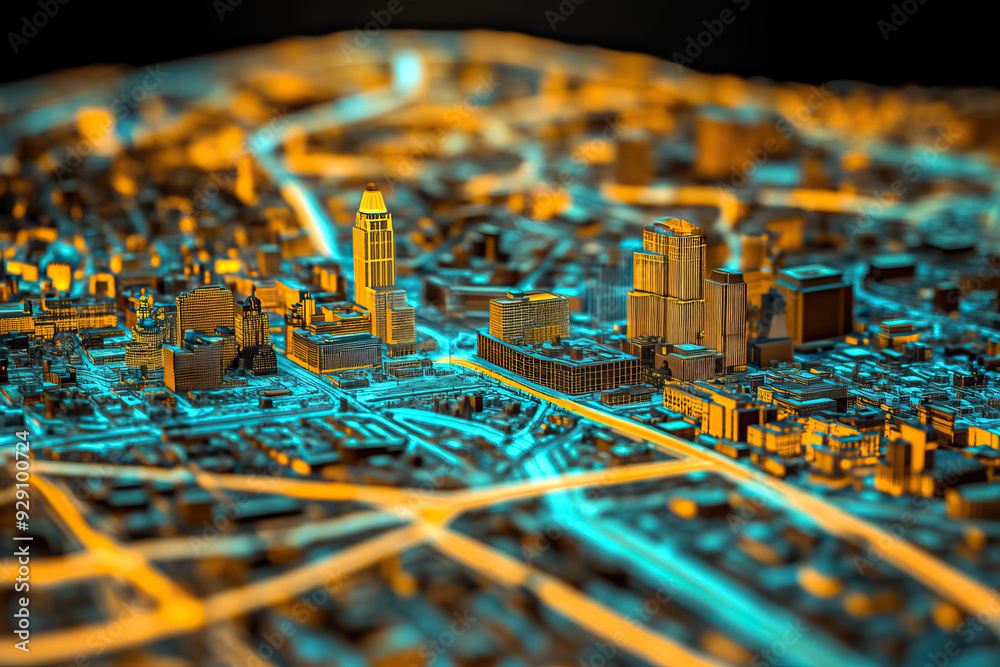 Technical aerial visual, 3D LiDAR GIS aerial map satellite scan model ...