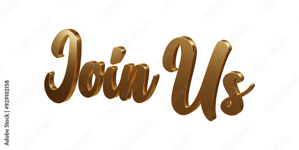 Luxury 3D gold text "Join Us" on transparent background. Three ...