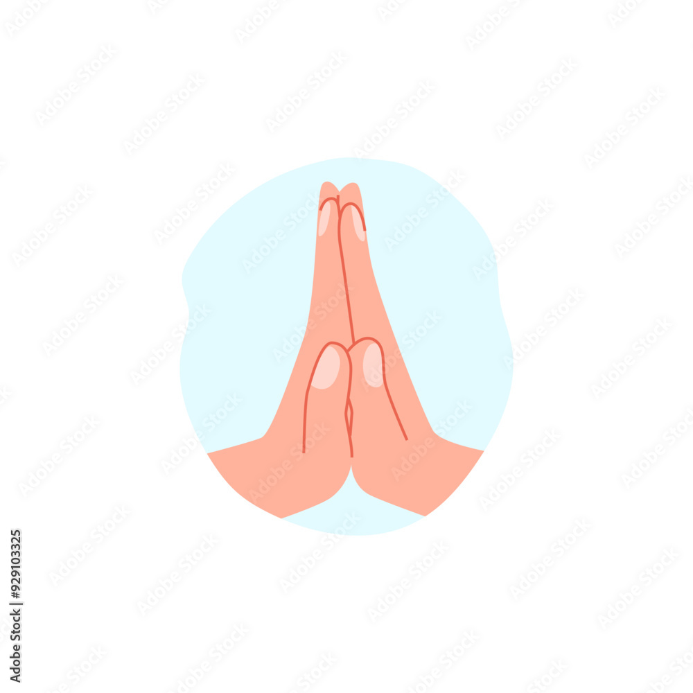 Folded prayer hands vector flat illustration, human praying arm ...