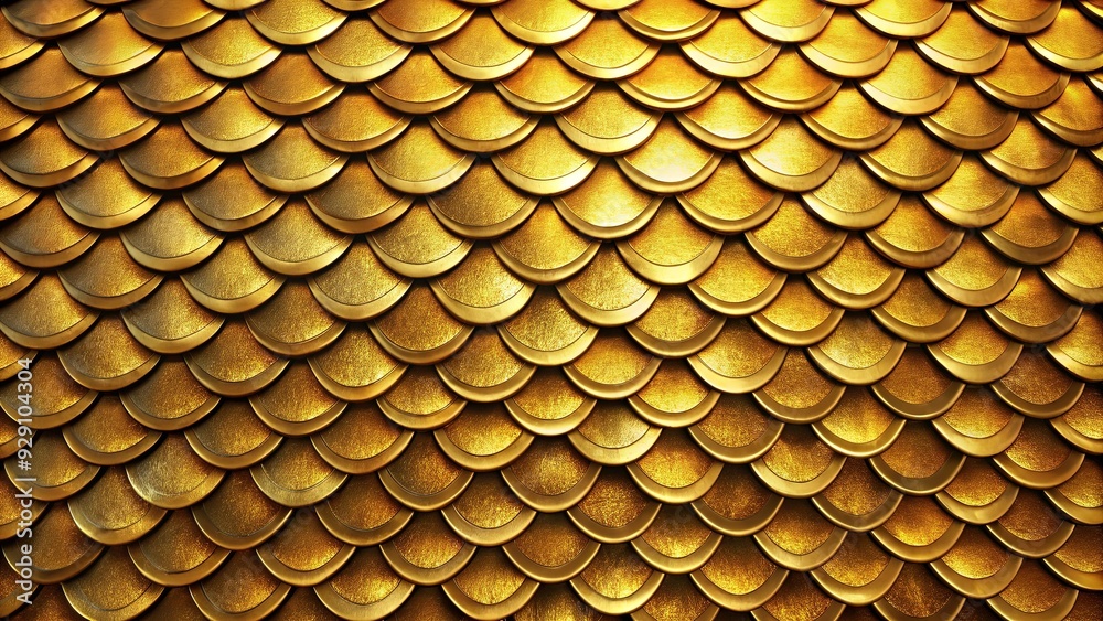 Shimmering golden scales form a continuous, repeating pattern that ...