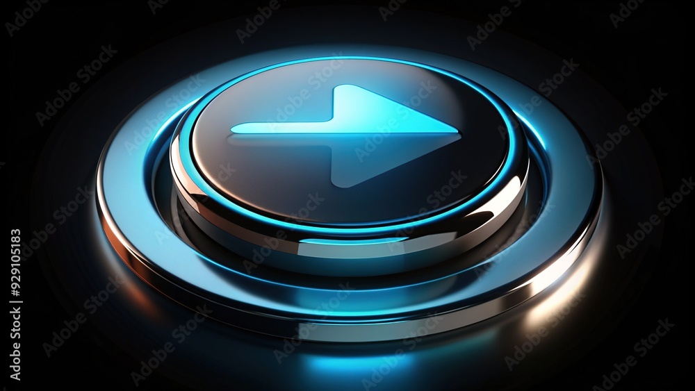Shiny metallic forward buttons on a sleek black background, illuminated ...