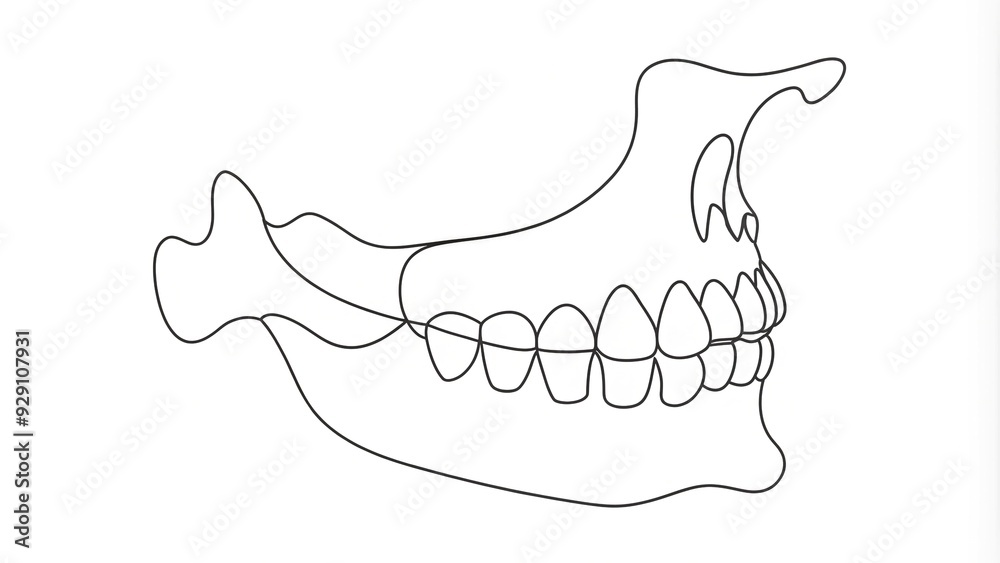 Simplified outline illustration of human jawbone, isolated on white ...