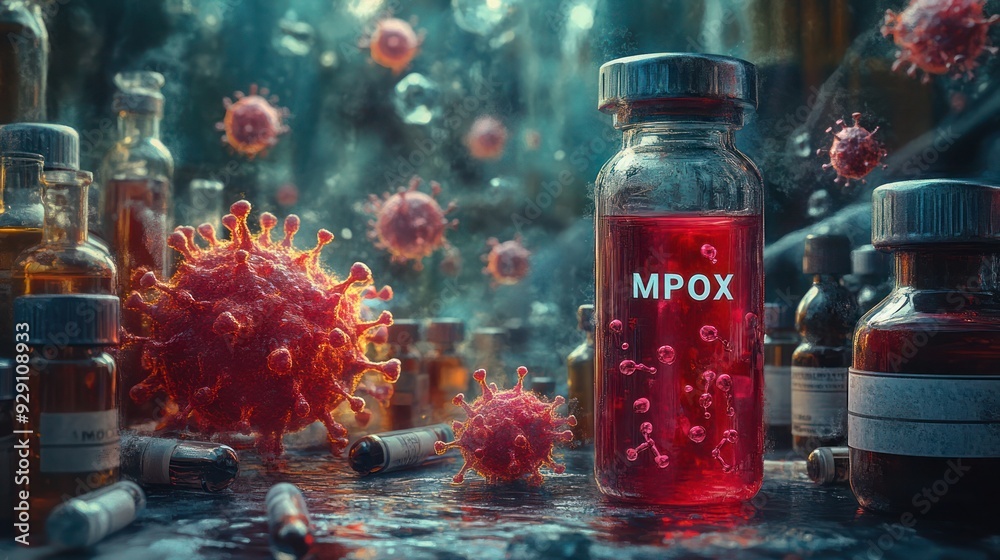 Conceptual Composition of 'MPOX' Blood Test Tube with monkeypox virus ...