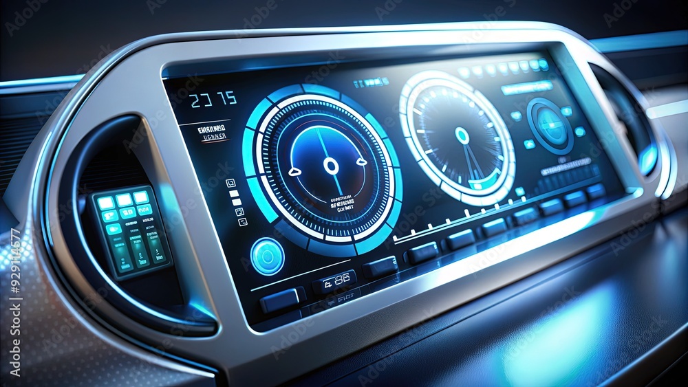 Sleek white futuristic dashboard with glowing blue numbers and ...