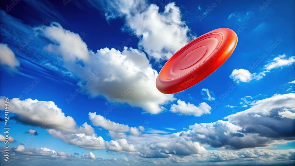 Slow-motion capture of a spinning frisbee soaring through a clear blue ...