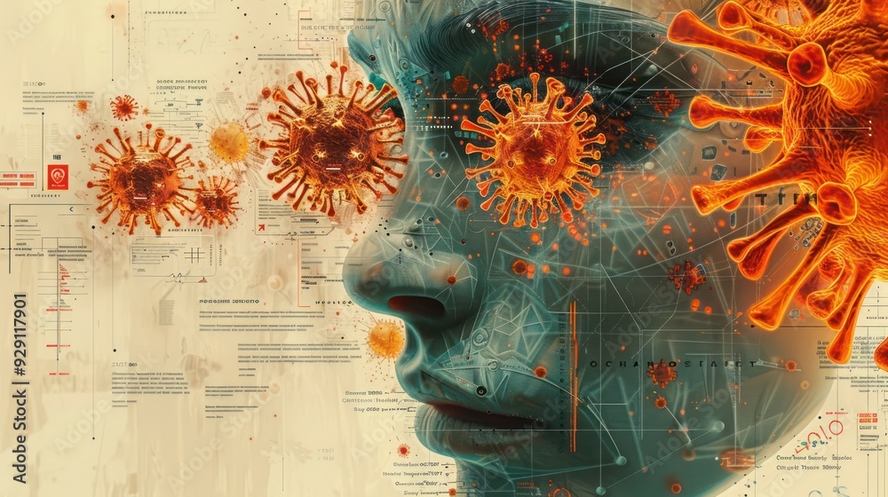 Mpox Public Health Alert, Detailed Virus Structure with Warning Signs and Educational ...