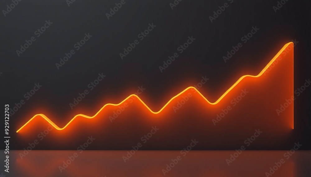 3d line graph with pronounced upward trend glowing orange segments on ...