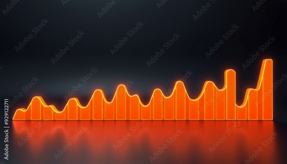 Glowing orange segments of a 3D line graph on a sleek dark background ...