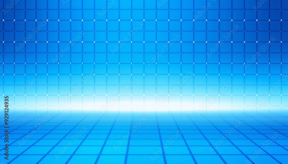Futuristic digital backdrop with a grid of blue squares featuring a ...