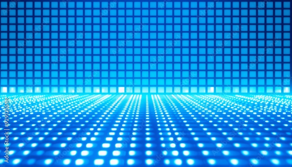 Blue pixelated grid with a uniform pattern of bright and dark squares ...