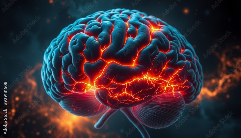 Hyperrealistic brain with detailed cerebellum and amygdala highlighted ...