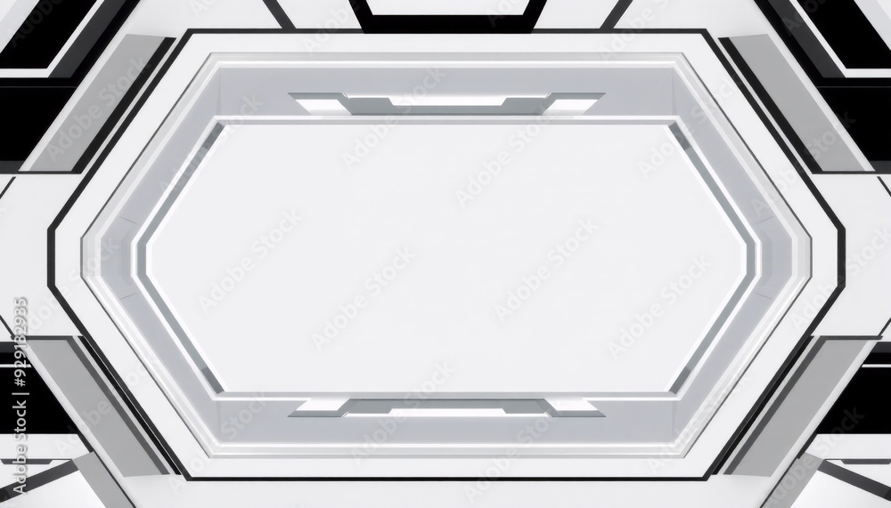 Futuristic black and white frame with rounded corners and bold lines ...