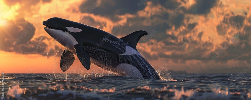 Magnificent orca breaching the surface in a display of power, 4K ...