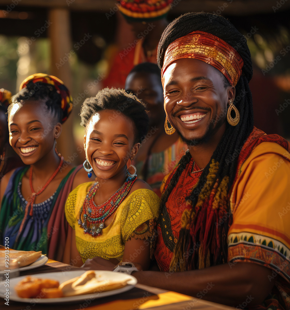 Happy african family celebrates their heritage with a festive meal ...