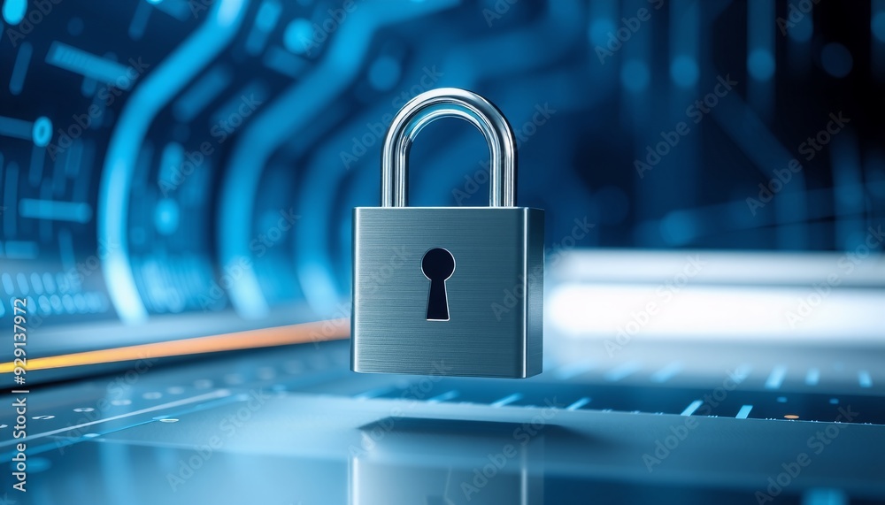 secure digital padlock displayed on a sleek futuristic background with ...