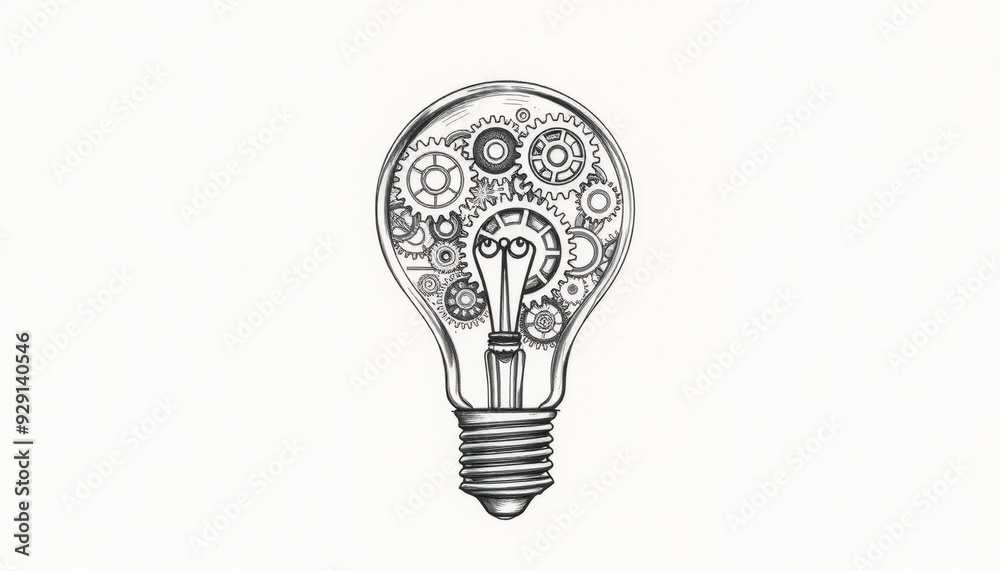detailed sketch of a light bulb filled with complex gears the bulbs ...